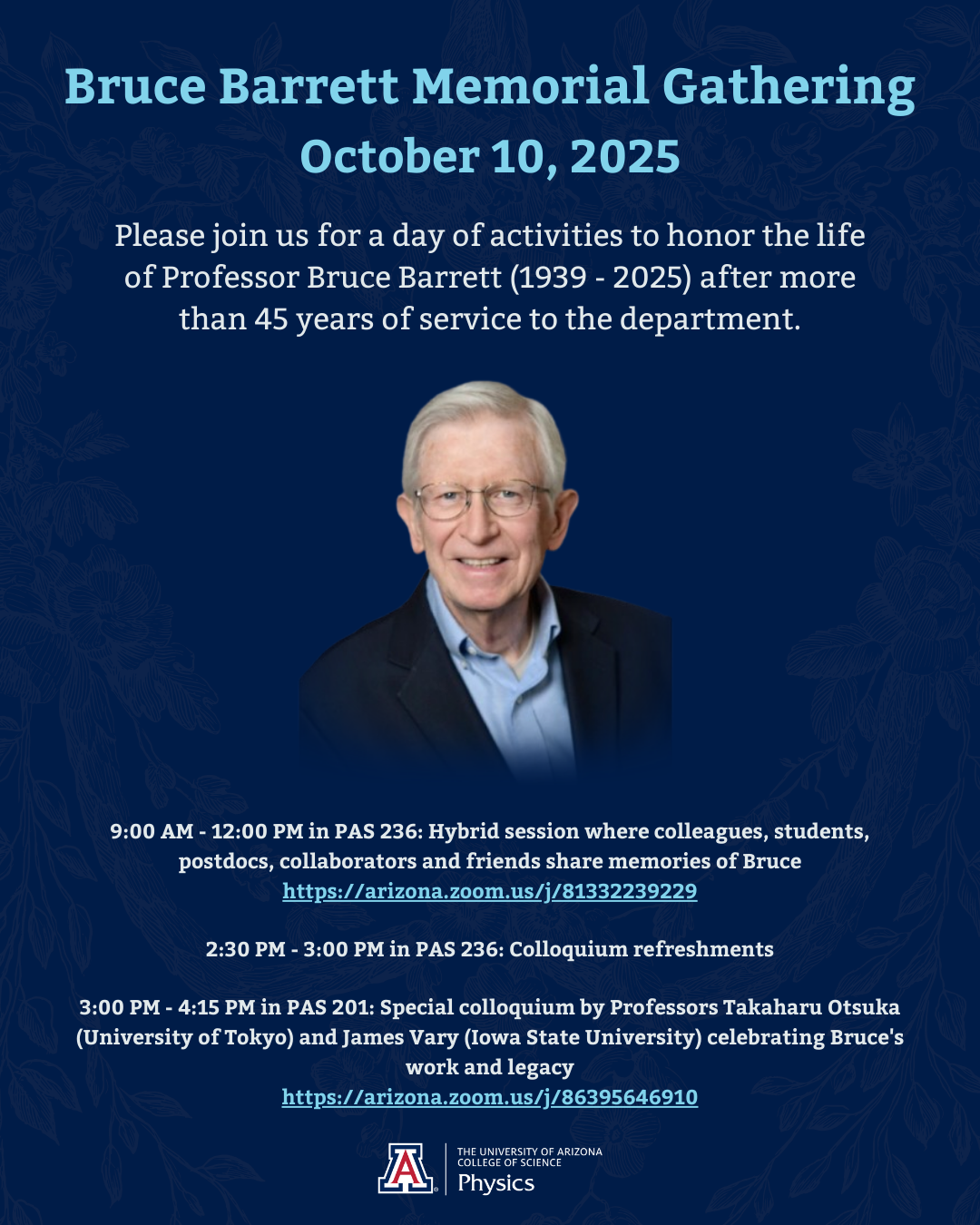 Bruce Barrett Memorial Gathering | UA Science | Physics
